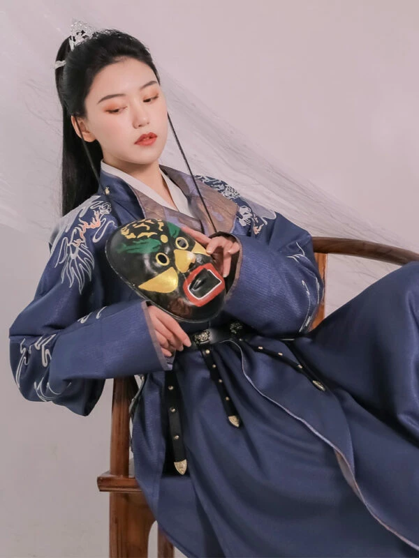 Navy Dragon Elegant Women's Hanfu Robe - Newhanfu 2026
