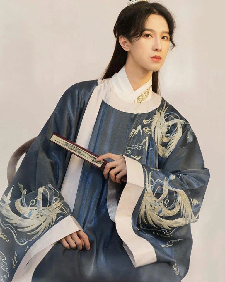 Young Bookman Navy Blue Male Hanfu Robe - Newhanfu