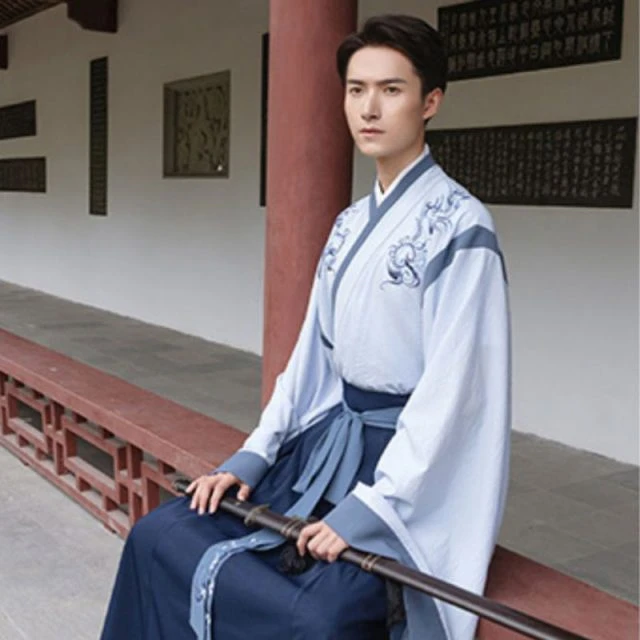 Jin Male Vintage Simple Blue Hanfu - Newhanfu 2024