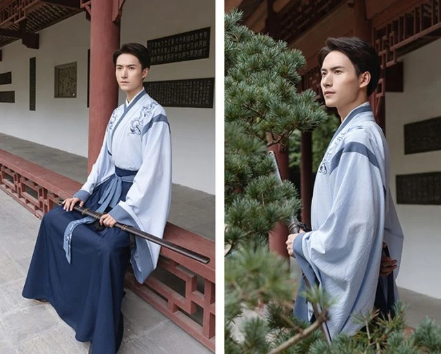 Jin Male Vintage Simple Blue Hanfu - Newhanfu 2025