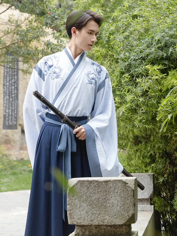 Jin Male Vintage Simple Blue Hanfu - Newhanfu 2026