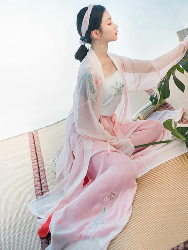 Summer Day Casual Pink White Hanfu Dress - Newhanfu 2025