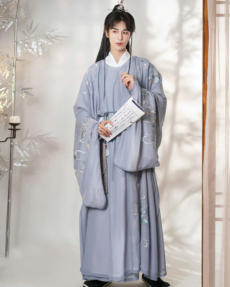 Cloud Orchid Blue Male Hanfu Yuanlingpao Robe - Newhanfu