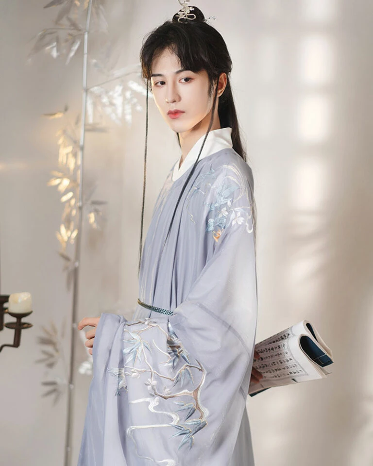 Cloud Orchid Blue Male Hanfu Yuanlingpao Robe - Newhanfu