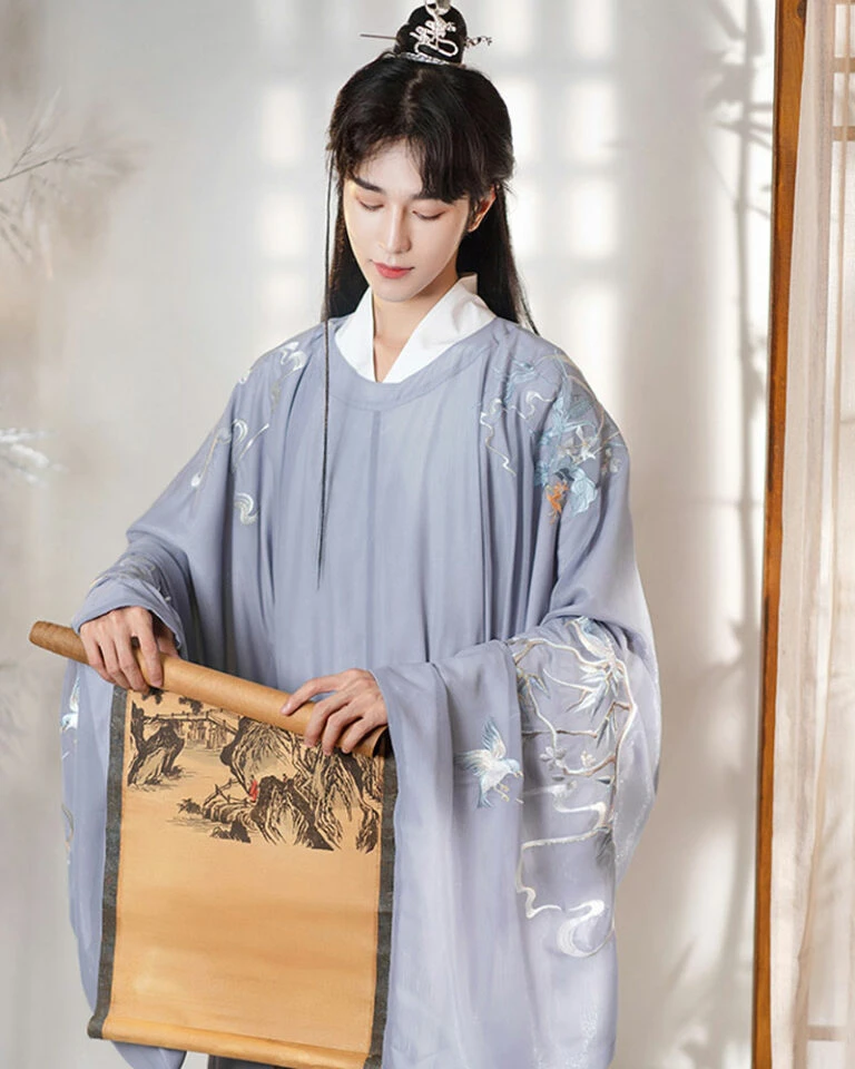 Cloud Orchid Blue Male Hanfu Yuanlingpao Robe - Newhanfu