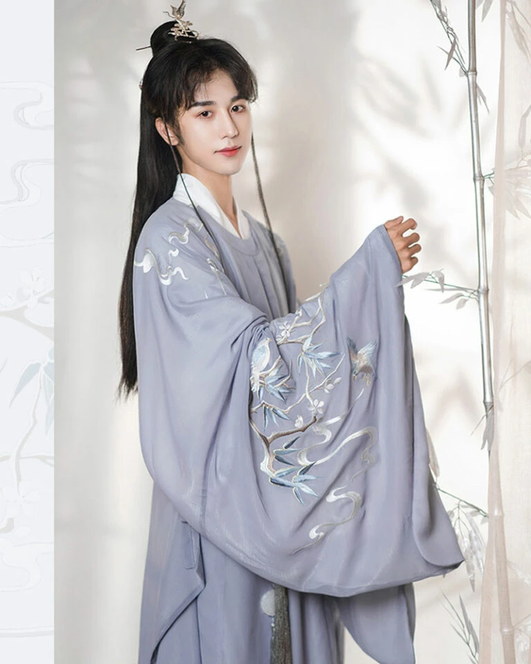 Cloud Orchid Blue Male Hanfu Yuanlingpao Robe - Newhanfu