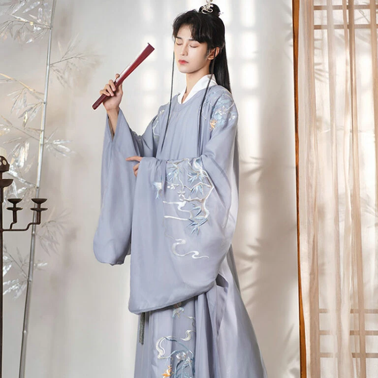 Gray Hanfu, Plain Silver Chinese Outfit - Newhanfu