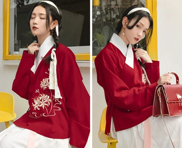Autumn Aoqun Women's Red Hanfu Warm Coat - Newhanfu