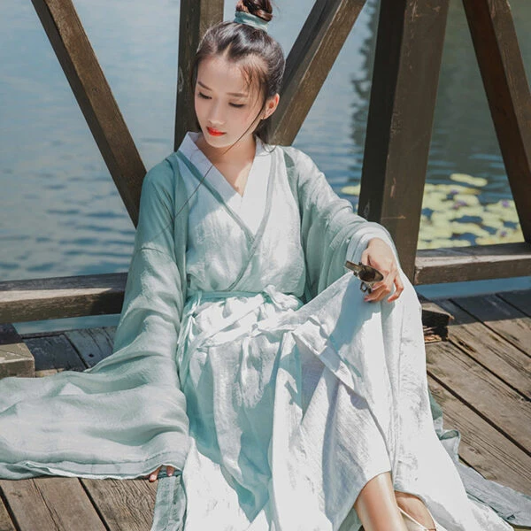 Gray Hanfu, Plain Silver Chinese Outfit - Newhanfu