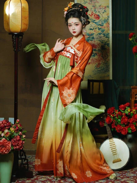 Tang Princess Red Green Hanfu Heziqun Dress - Newhanfu