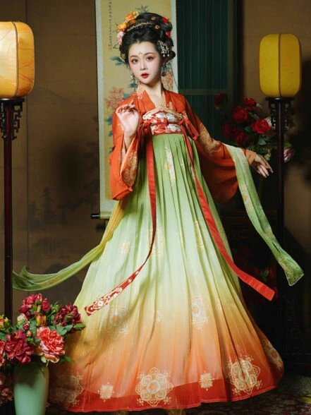 Tang Princess Red Green Hanfu Heziqun Dress - Newhanfu