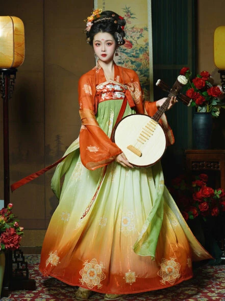Tang Princess Red Green Hanfu Heziqun Dress - Newhanfu