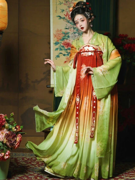 Tang Princess Red Green Hanfu Heziqun Dress - Newhanfu