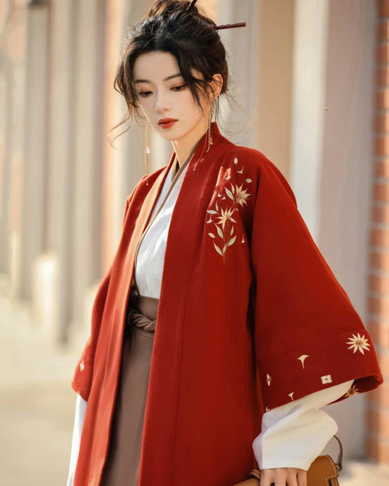 Winter Orchid Red Black Women's Hanfu Jacket - Newhanfu