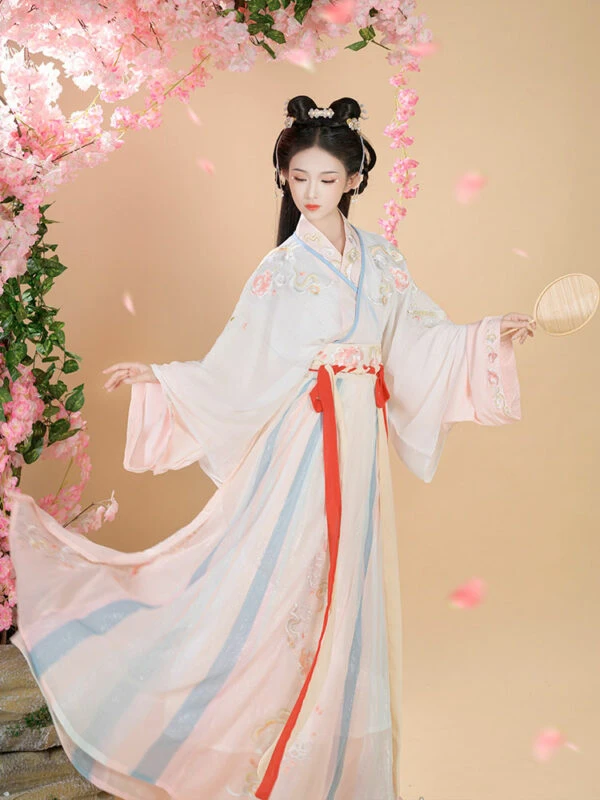 Green & Pink Cotton Rose Hanfu Dress - Newhanfu 2025