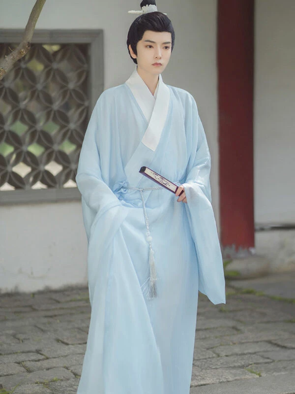 Jacquard Daopao Hanfu Blue, White Robe - Newhanfu 2025