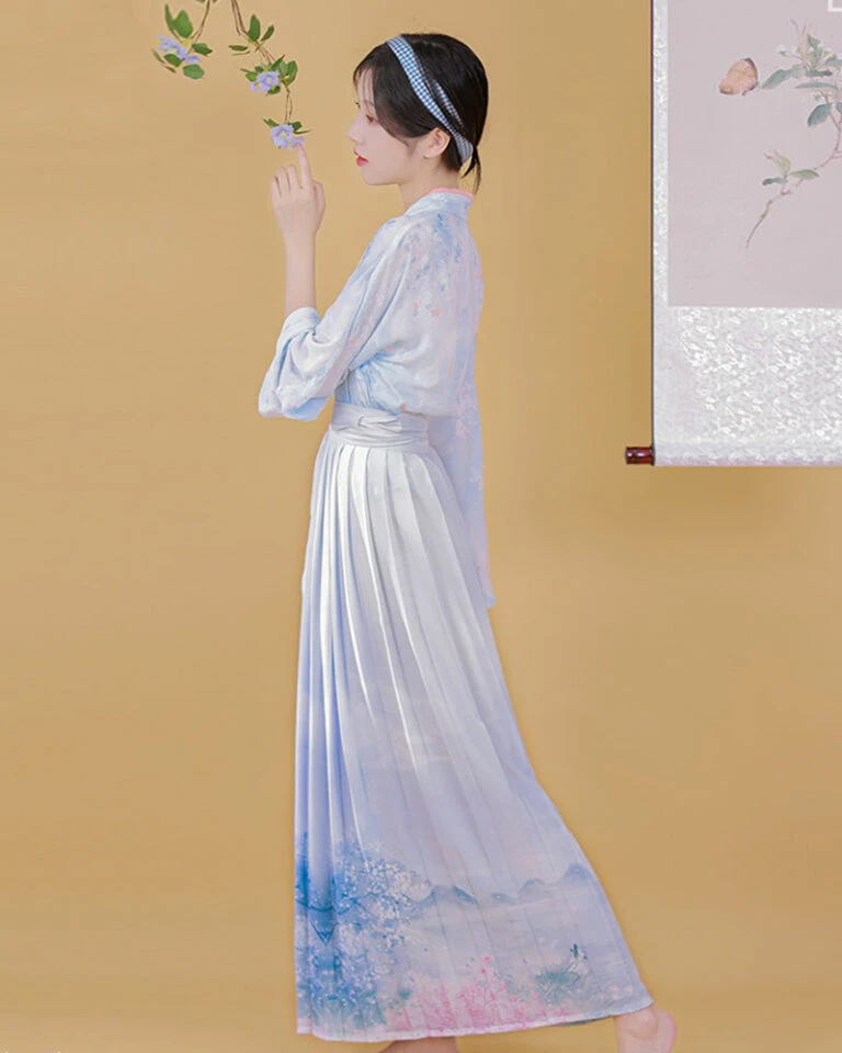 Cherry Blossom Blue Hanfu Casual Dress - Newhanfu 2025