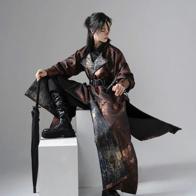 Fire Cloud Dark Yuanlingpao Hanfu Robe - Newhanfu 2024
