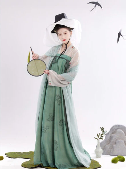 Green Qixiong Shanqun Retro Tang Dress for Spring Day - Newhanfu