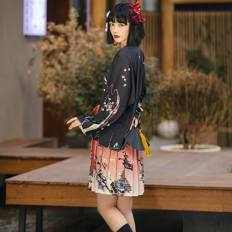 Women Modern Black Hanfu Short Dress for Summer - Newhanfu