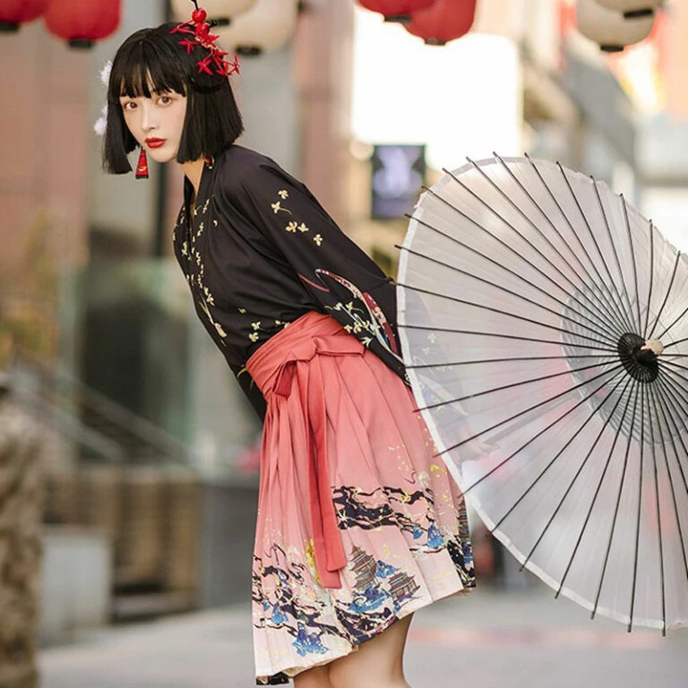 Women Modern Black Hanfu Short Dress for Summer - Newhanfu