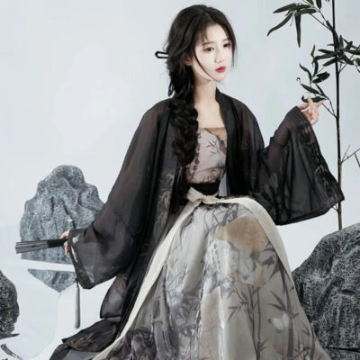 Woman Black Bamboo Song Dynasty Qiyao Shanqun for Everyday Wear - Newhanfu