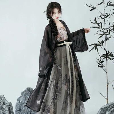 Woman Black Bamboo Song Dynasty Qiyao Shanqun for Everyday Wear - Newhanfu