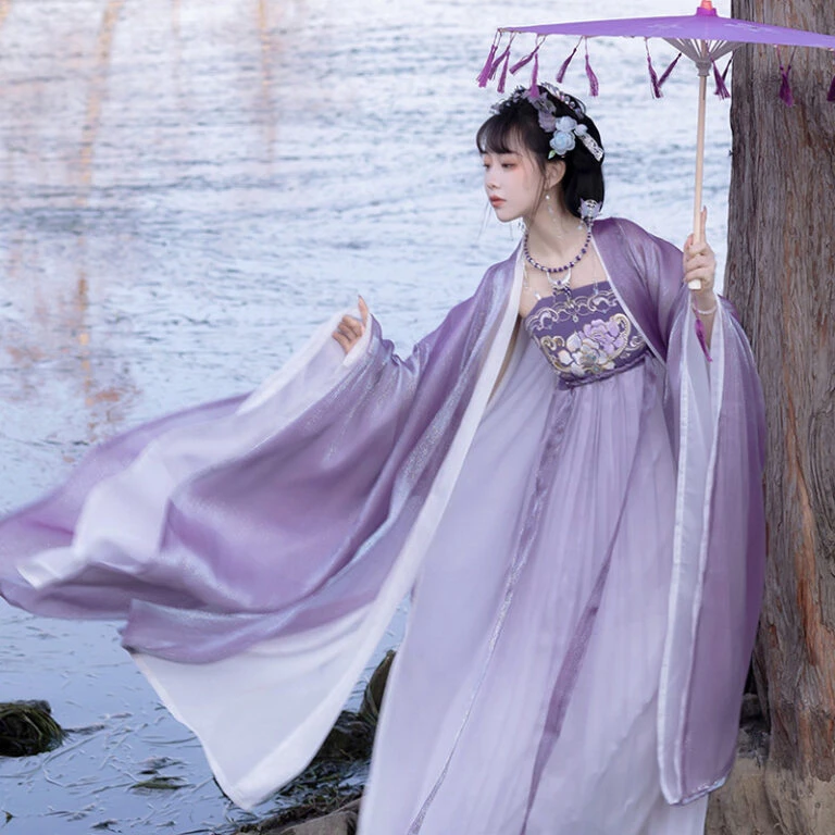Summer Purple Hanfu Set Unique Tang Dynasty Hezi Dress - Newhanfu