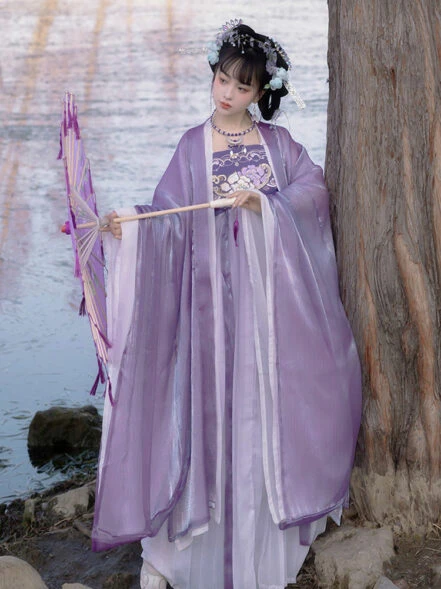 Summer Purple Hanfu Set Unique Tang Dynasty Hezi Dress - Newhanfu