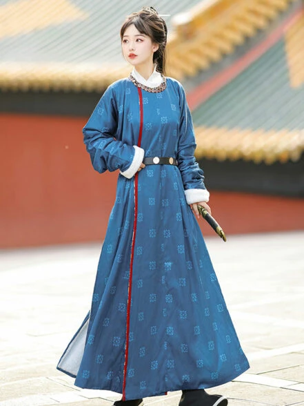 Winter Tang Dynasty Round Neck Robe Loose Hanfu - Newhanfu