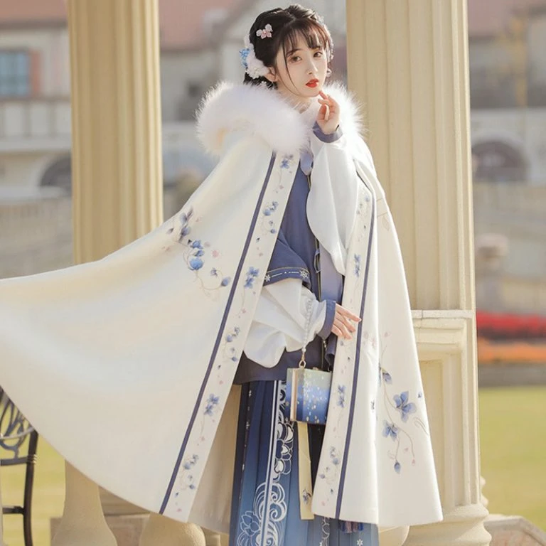 Hanfu Cloak Winter Women Long Thick Cape Hanfu Dress - Newhanfu