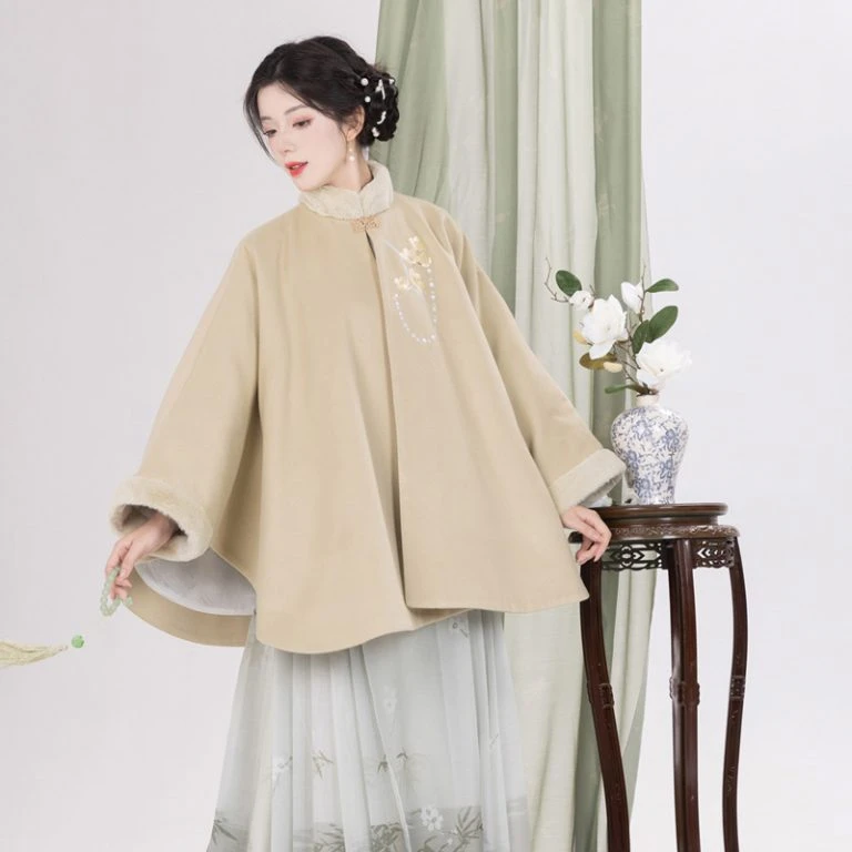 Hanfu Cloak Women Winter Tweed Warmth Fashion Cape - Newhanfu