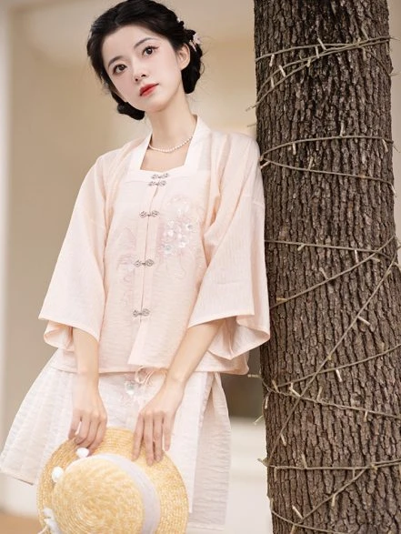 Summer Pink Hanfu Set Ming Short Ma Mian Skirt - Newhanfu