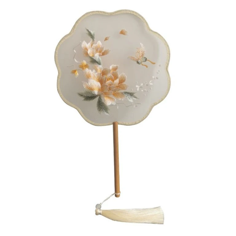 Peony Tuanshan Vintage Embroidery Fan Hanfu Accessories - Newhanfu